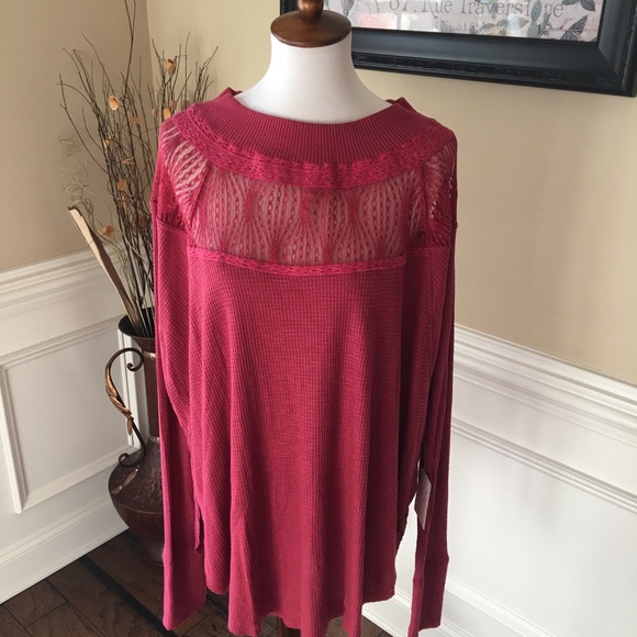 Free People | Tops | Free People Mesh Neckline Prairie Knit Tunic Top ...